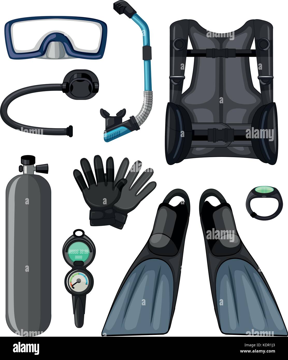 Different diving equipments in black color illustration Stock Vector ...