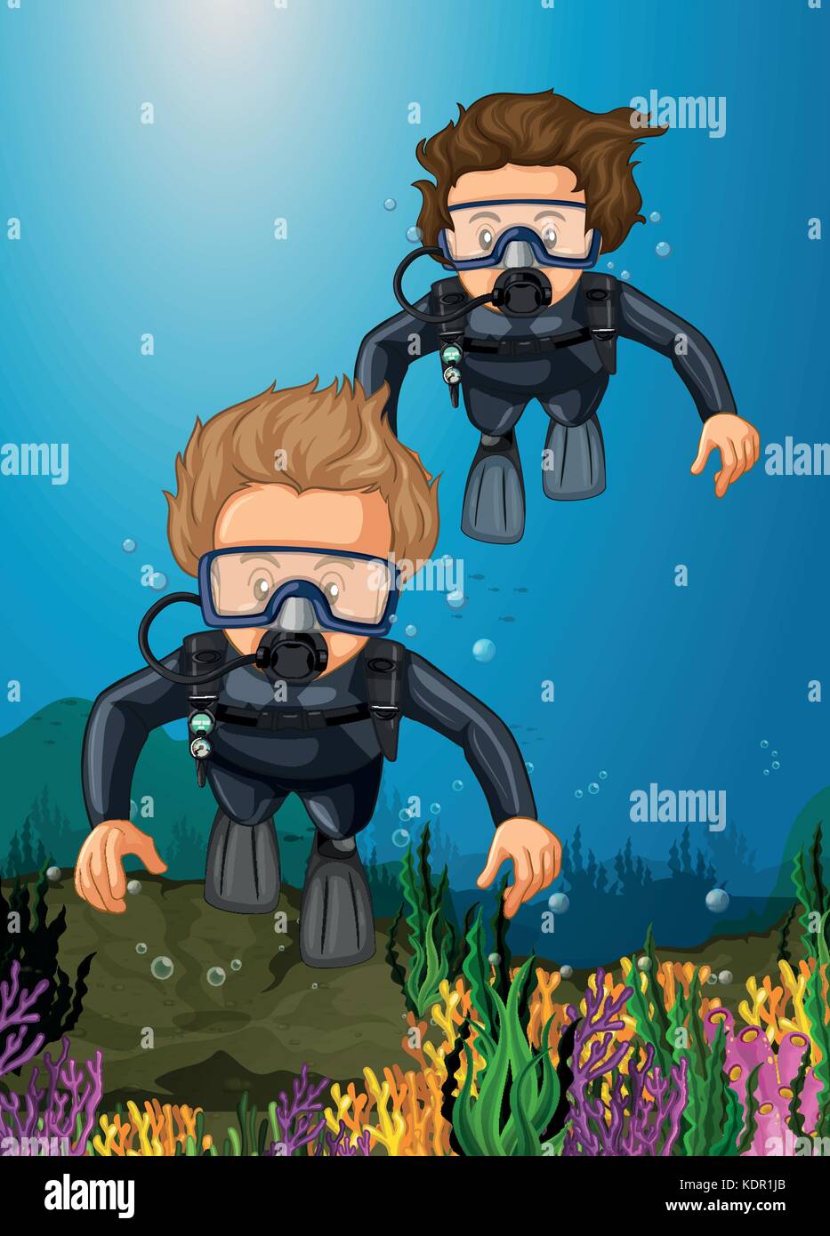 Two divers diving under the ocean illustration Stock Vector Image & Art ...