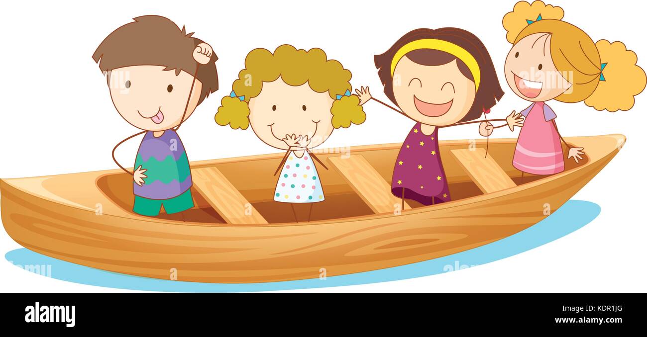 Happy kids rowing boat illustration Stock Vector Image & Art - Alamy