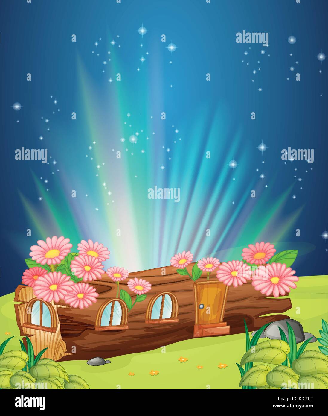 Log home at night illustration Stock Vector Image & Art - Alamy