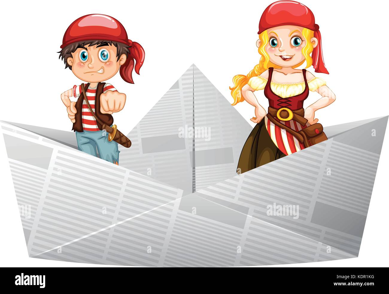 Pirate crews standing on paper boat illustration Stock Vector Image ...