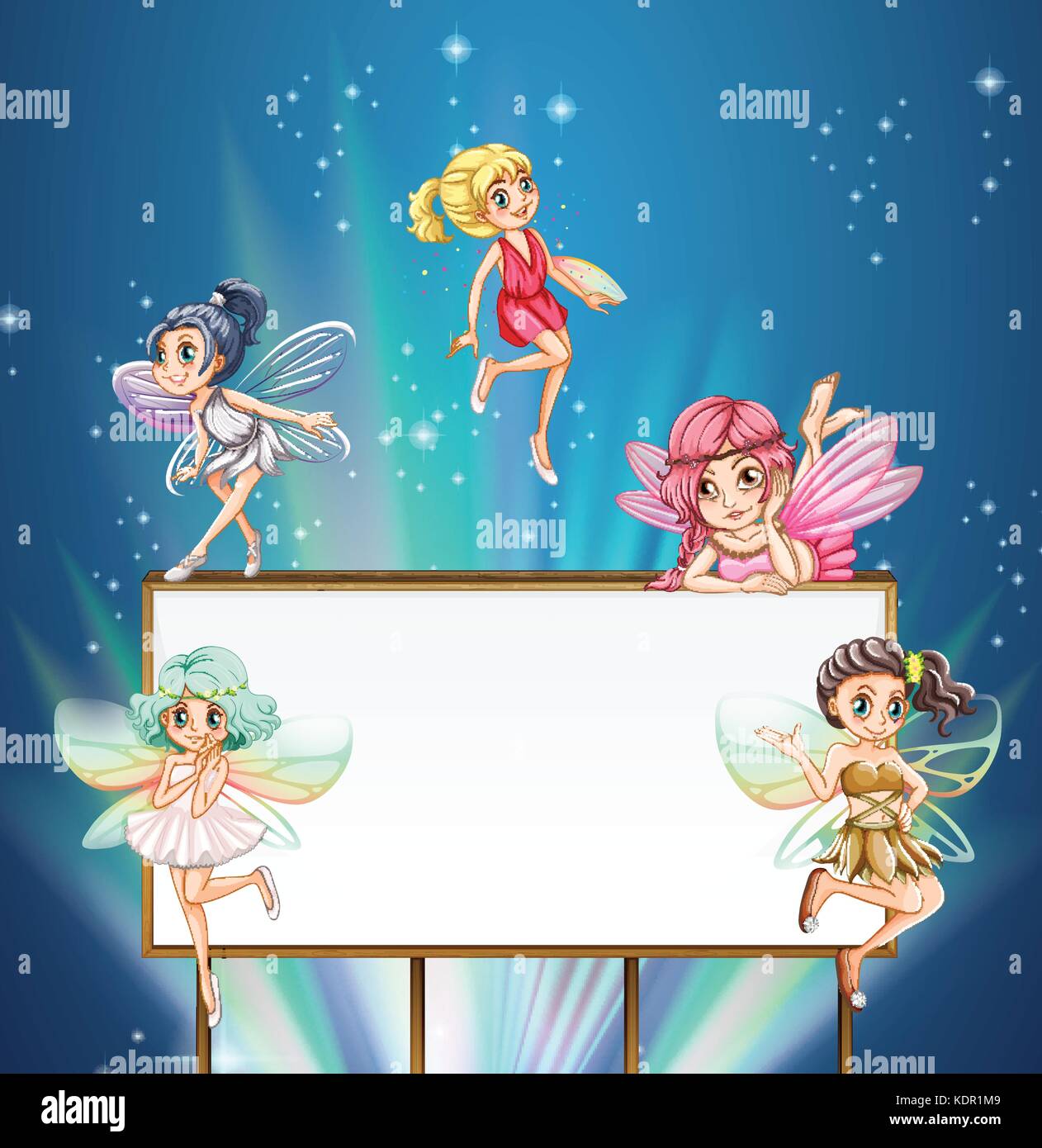 Whiteboard template with fairies flying around illustration Stock ...