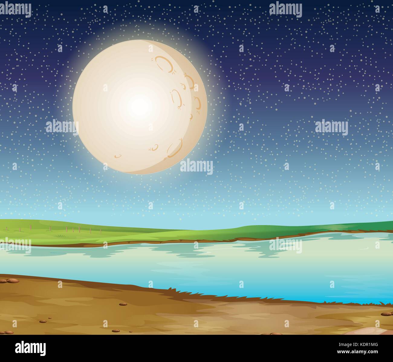 Scene with fullmoon over the river illustration Stock Vector Image ...