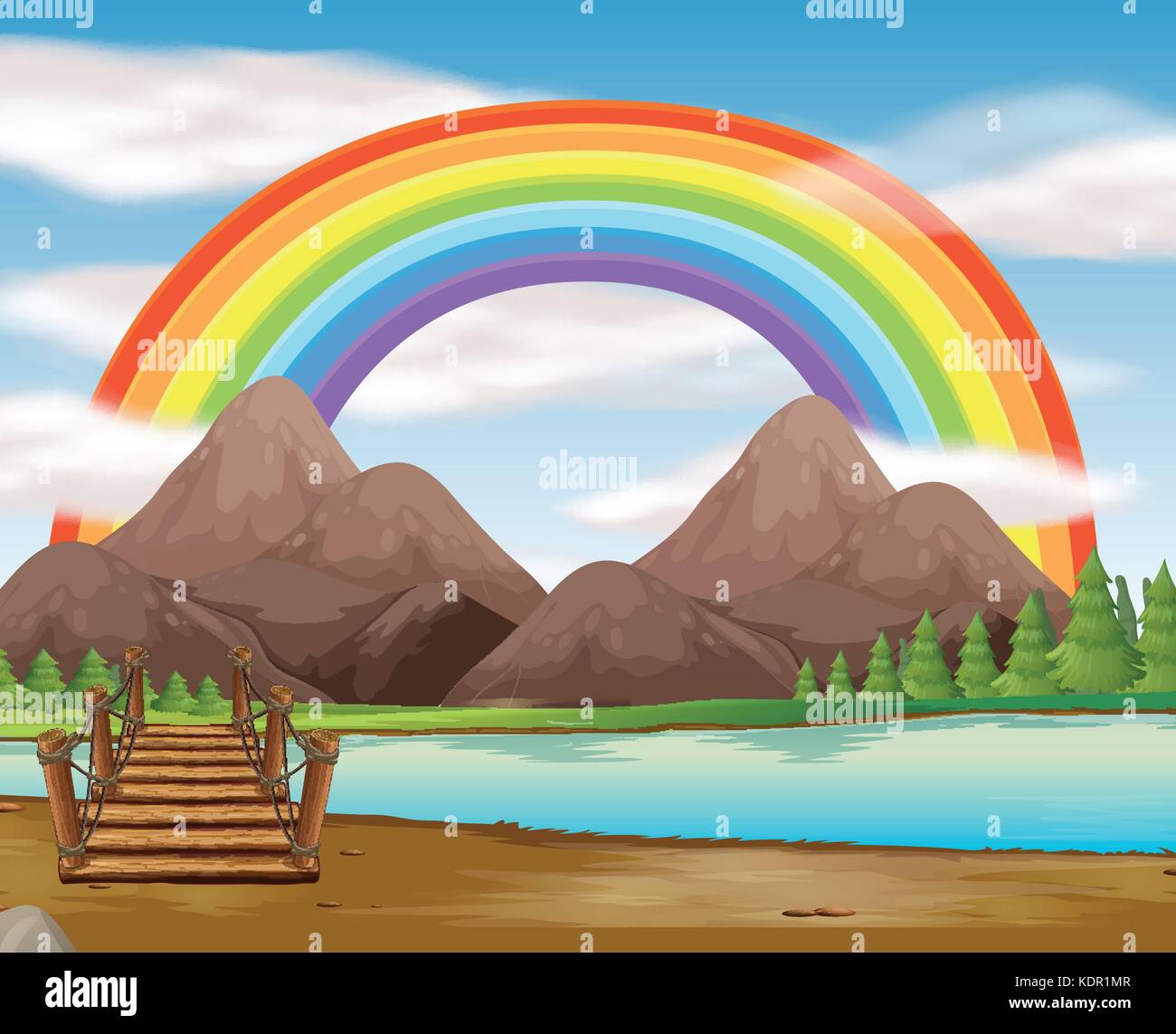 Scene with rainbow over the river illustration Stock Vector Image & Art ...