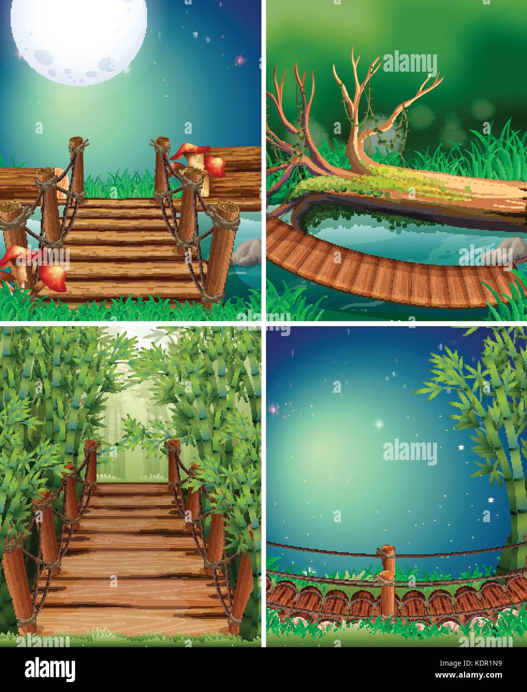 Four forest scenes at night time illustration Stock Vector Image & Art ...