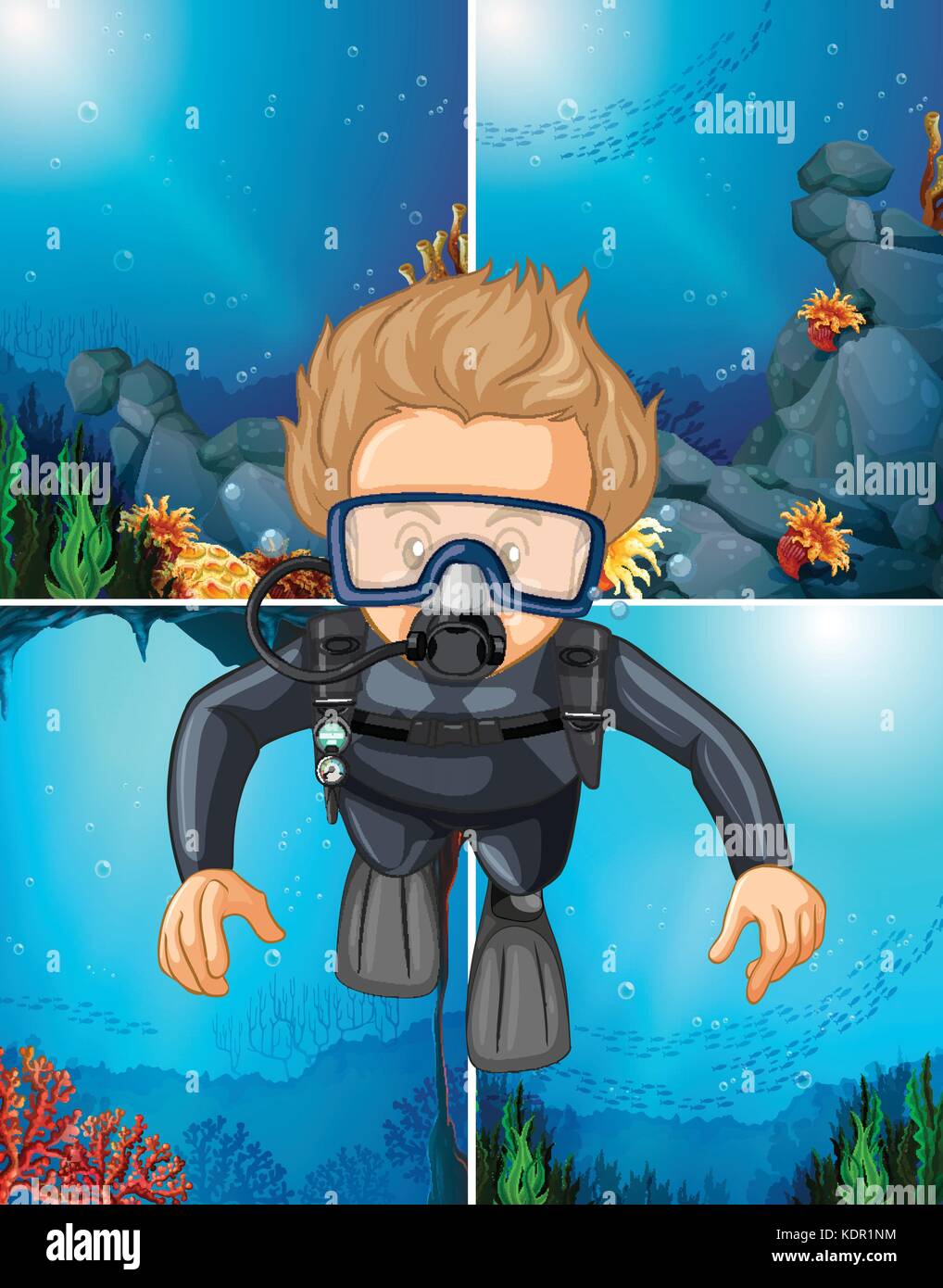 Man diving underwater and ocean backgrounds illustration Stock Vector ...