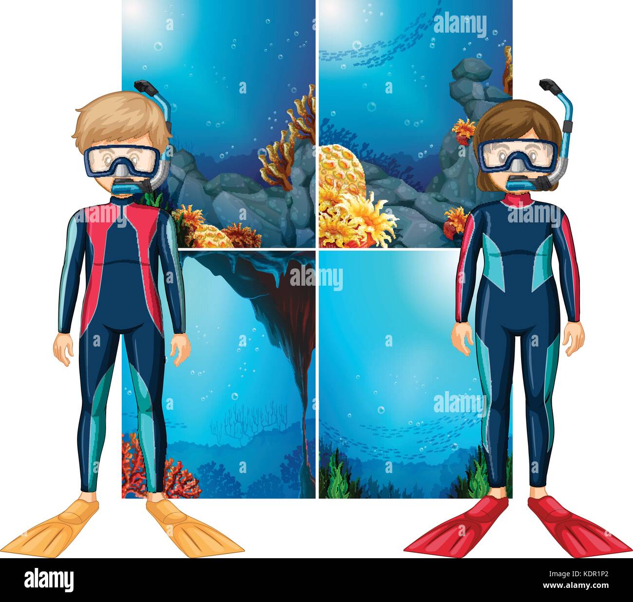 Scuba divers and scene underwater illustration Stock Vector Image & Art ...