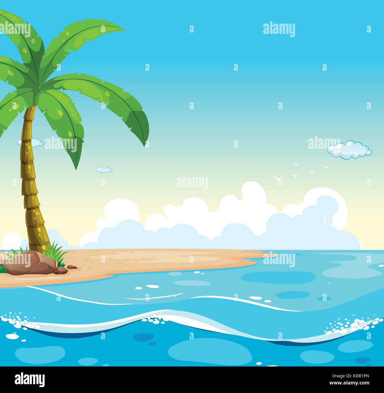 Ocean scene with tree on the beach illustration Stock Vector Image ...