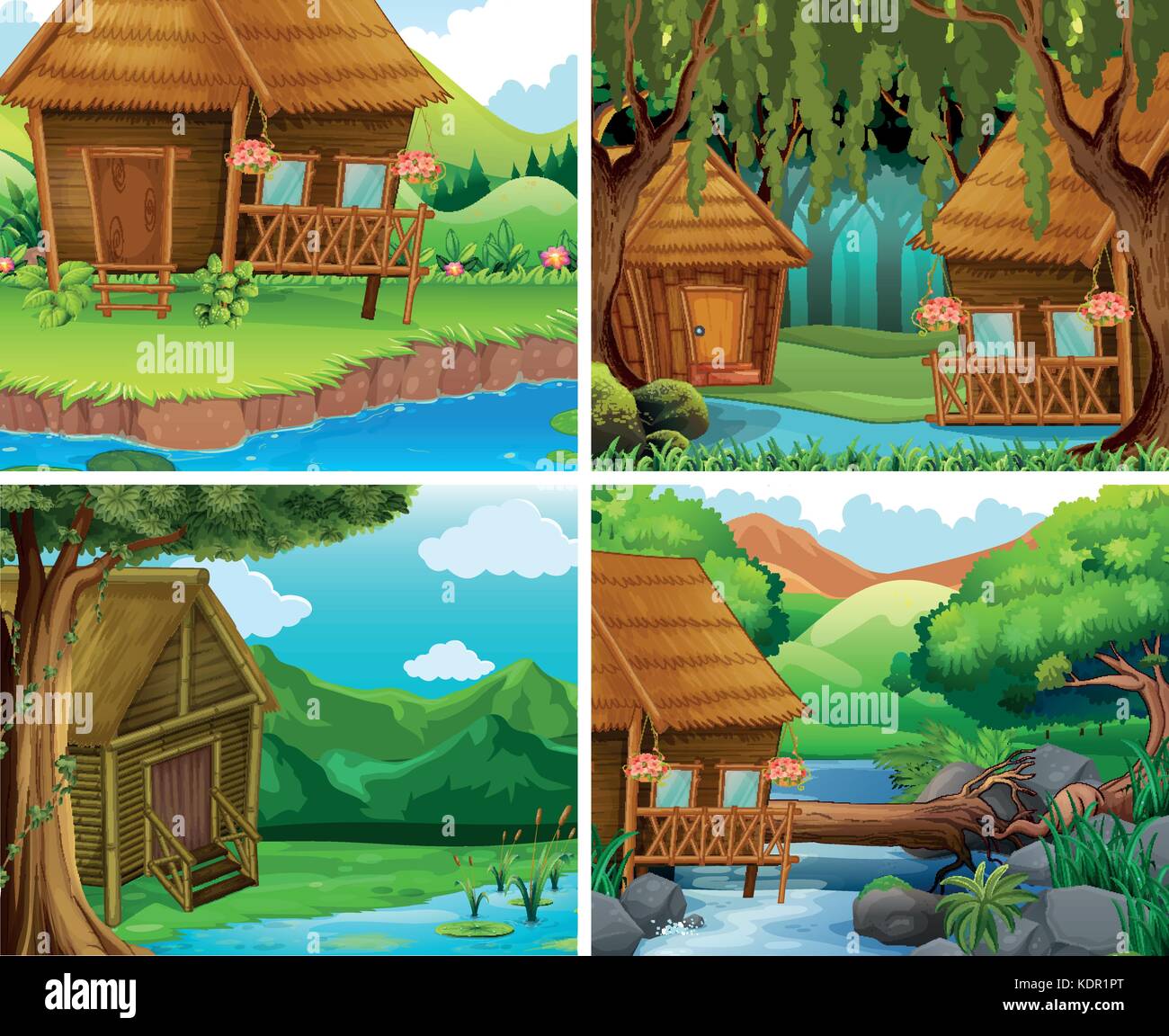 Wooden houses in forest Stock Vector Images - Alamy