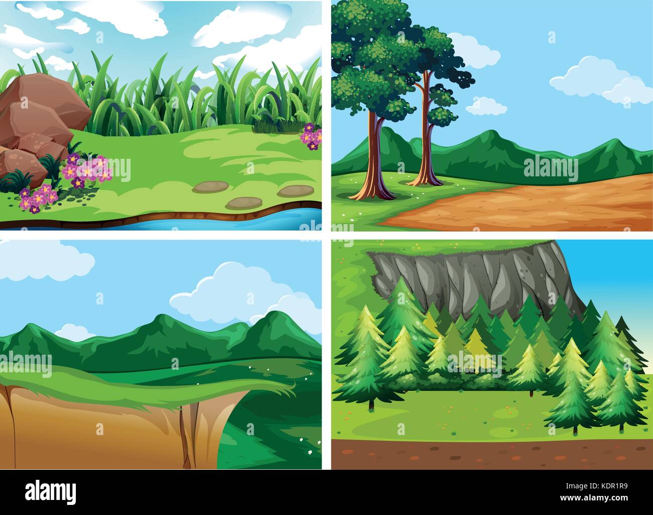 Four forest scenes at daytime illustration Stock Vector Image & Art - Alamy