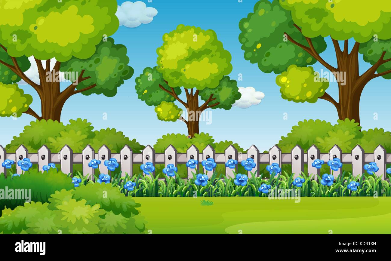 Scene with blue flowers in garden illustration Stock Vector Image & Art ...