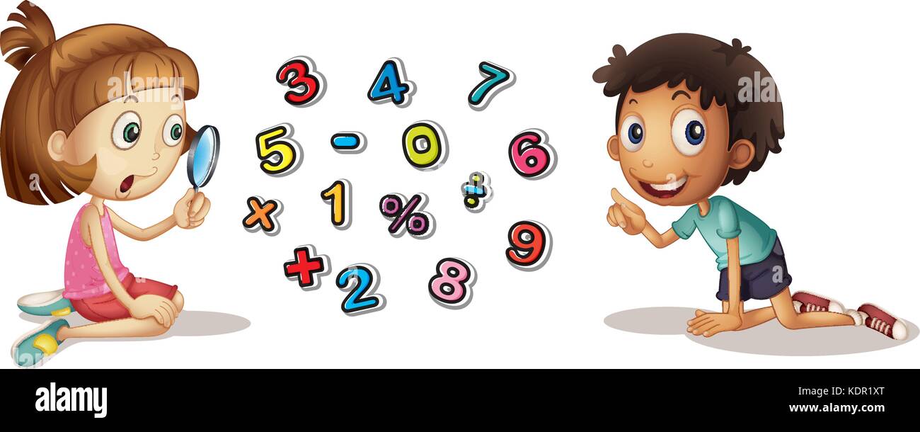 Boy and girl looking at numbers illustration Stock Vector Image & Art ...
