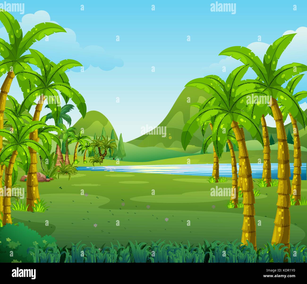 Scene with trees and lake illustration Stock Vector Image & Art - Alamy