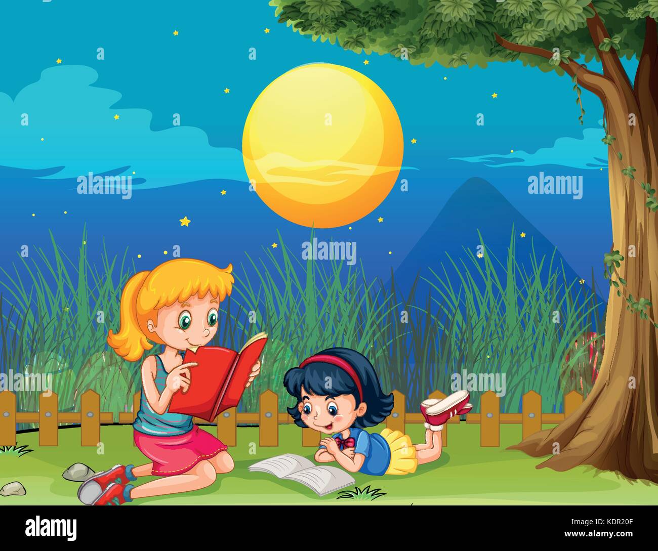 Two girls reading book Stock Vector Images - Alamy