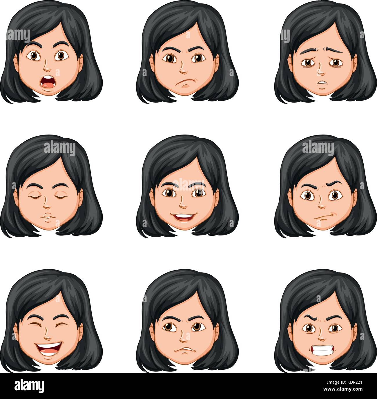 Woman and different facial expressions illustration Stock Vector Image ...