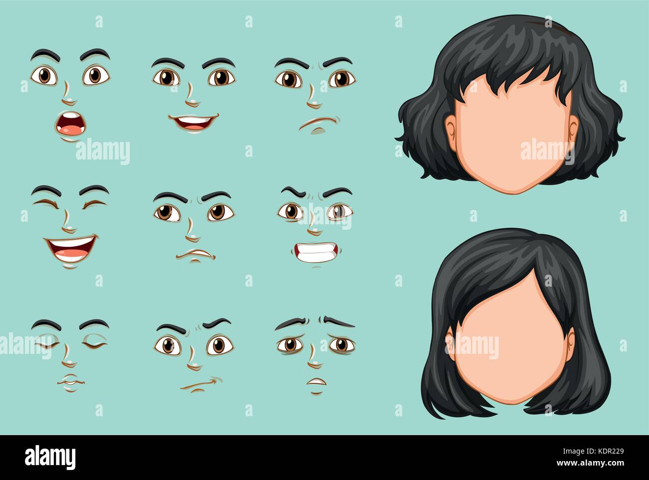 Faceless woman with different expressions set illustration Stock Vector ...