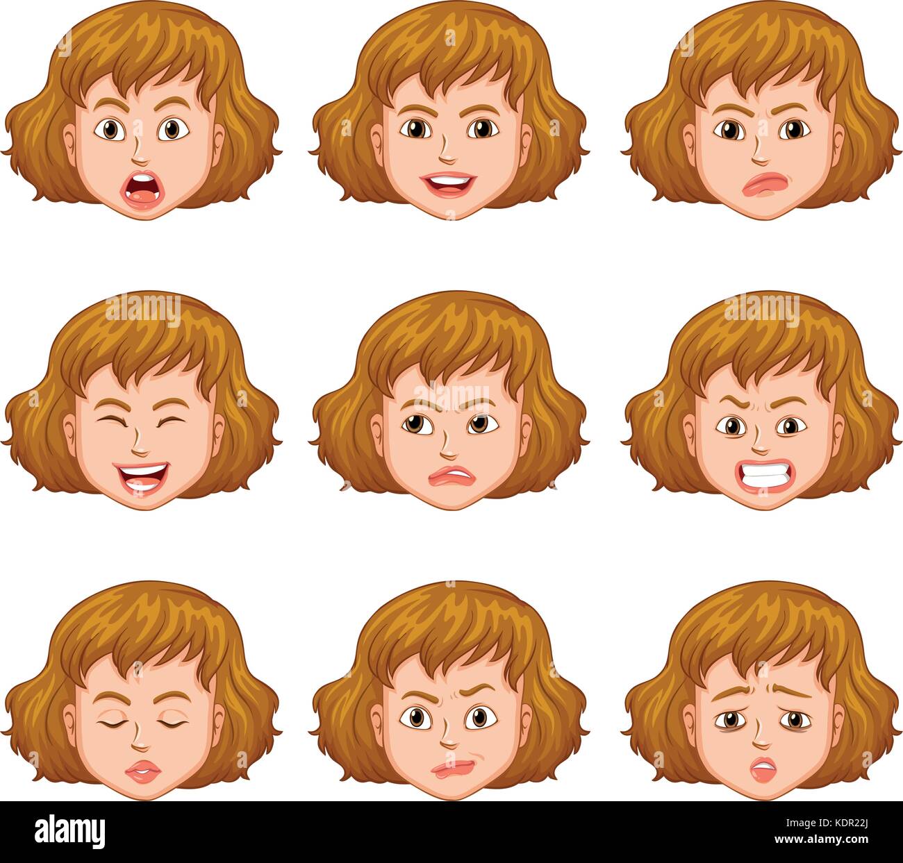 Woman with different facial expressions illustration Stock Vector Image ...