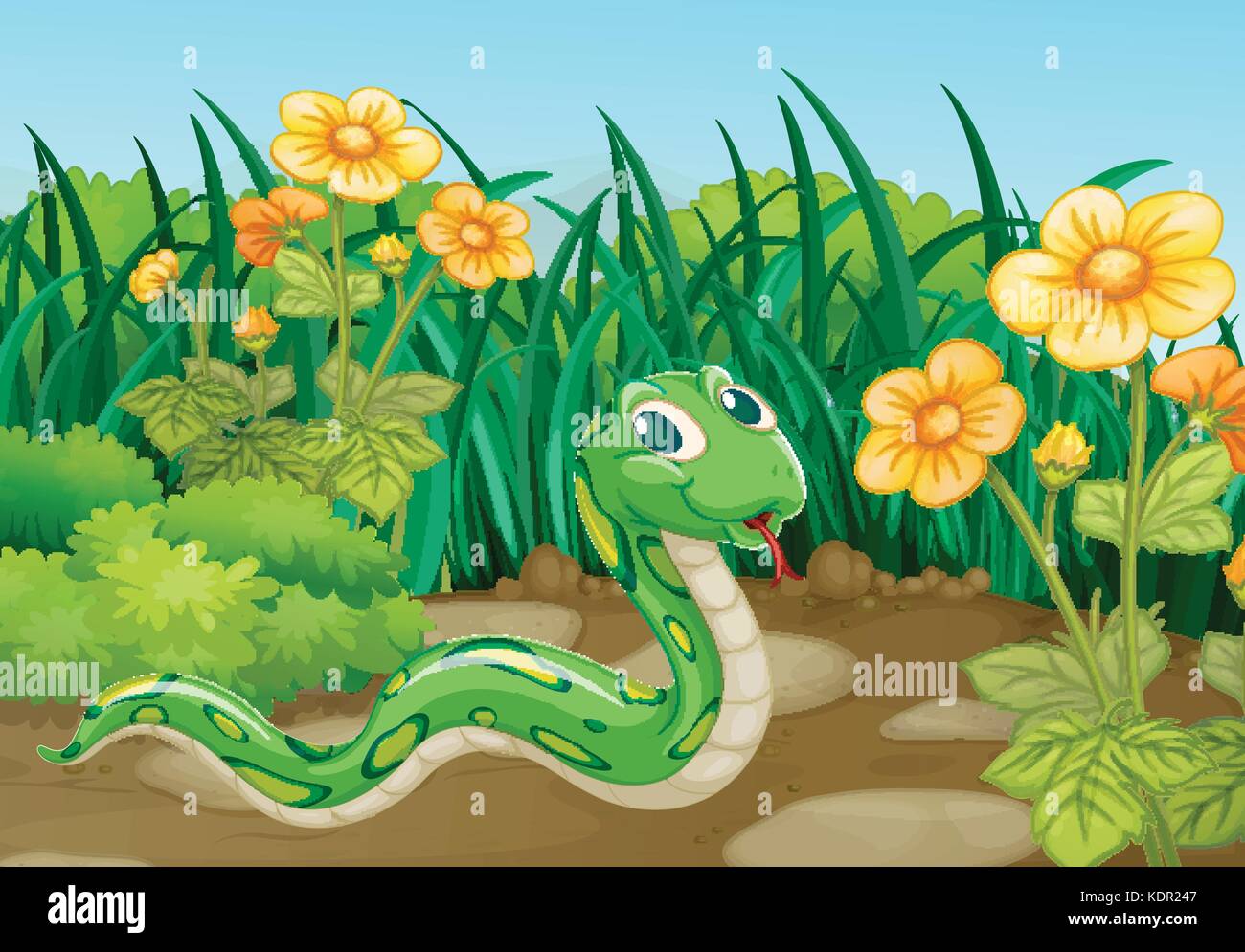 Green snake in garden illustration Stock Vector Image & Art - Alamy