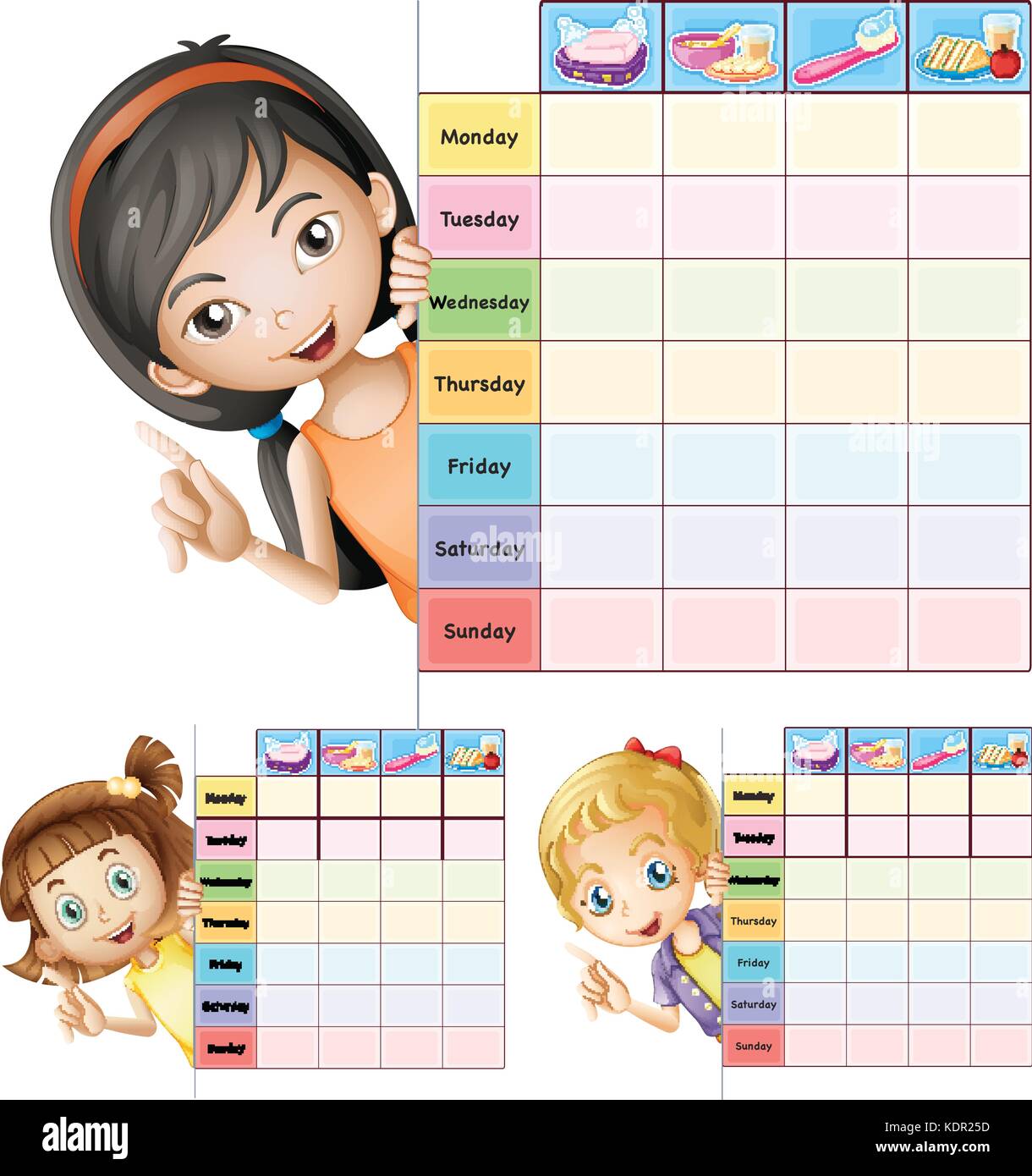 Timetable template with happy girls illustration Stock Vector Image ...