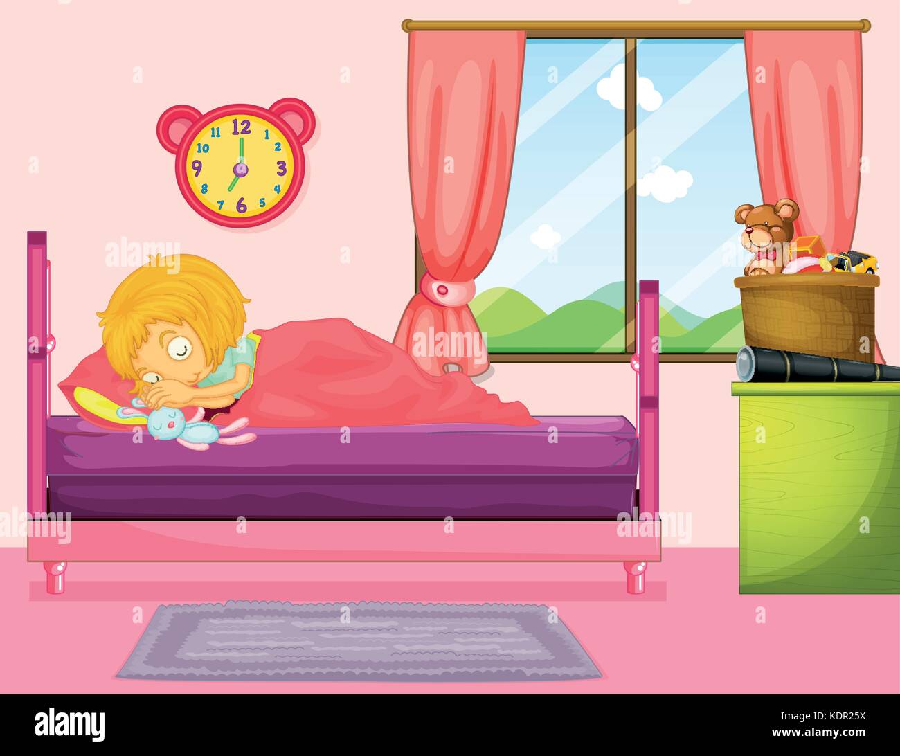 Cartoon Girl Sleeping In Bed