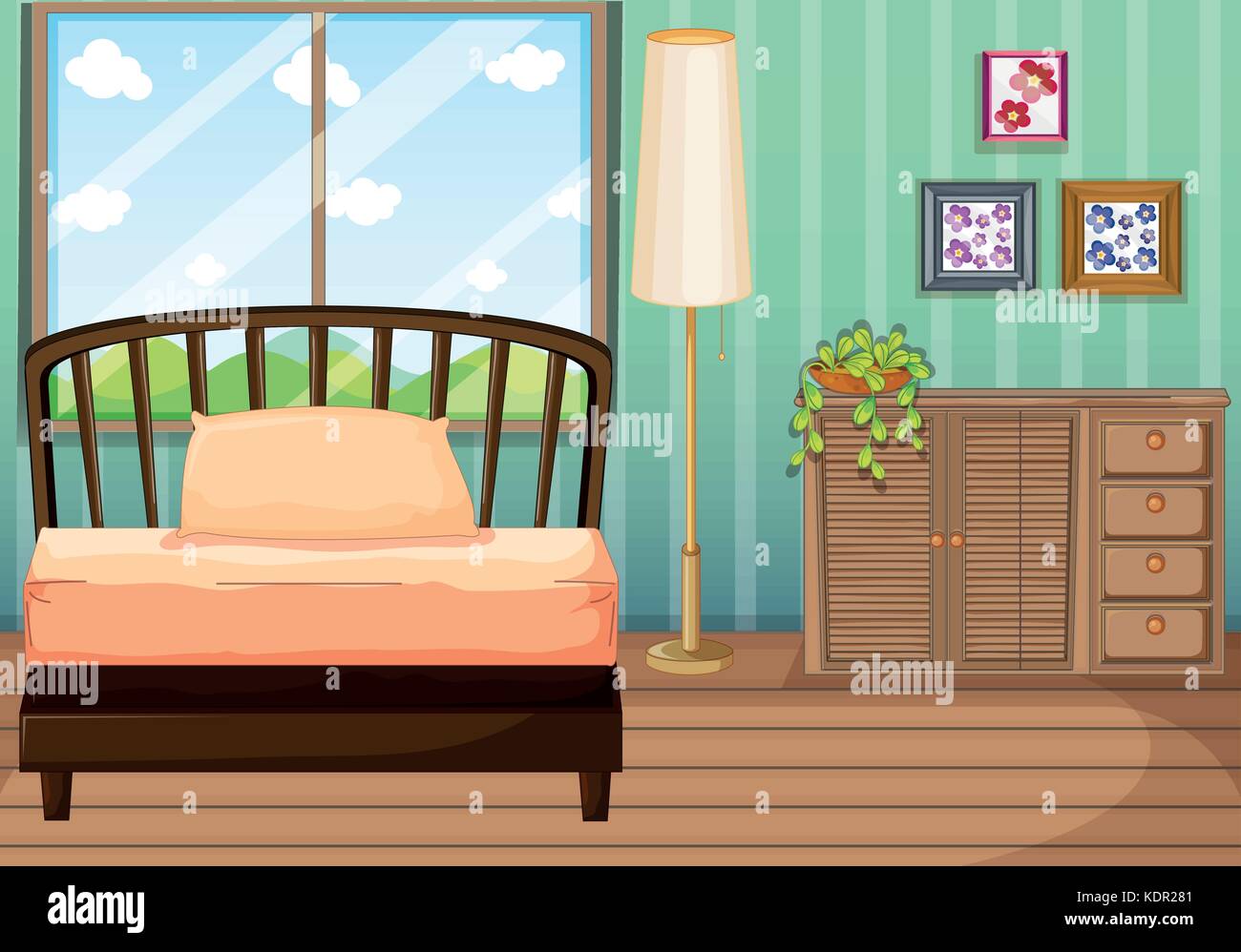 Bedroom with wooden furnitures illustration Stock Vector Image & Art ...