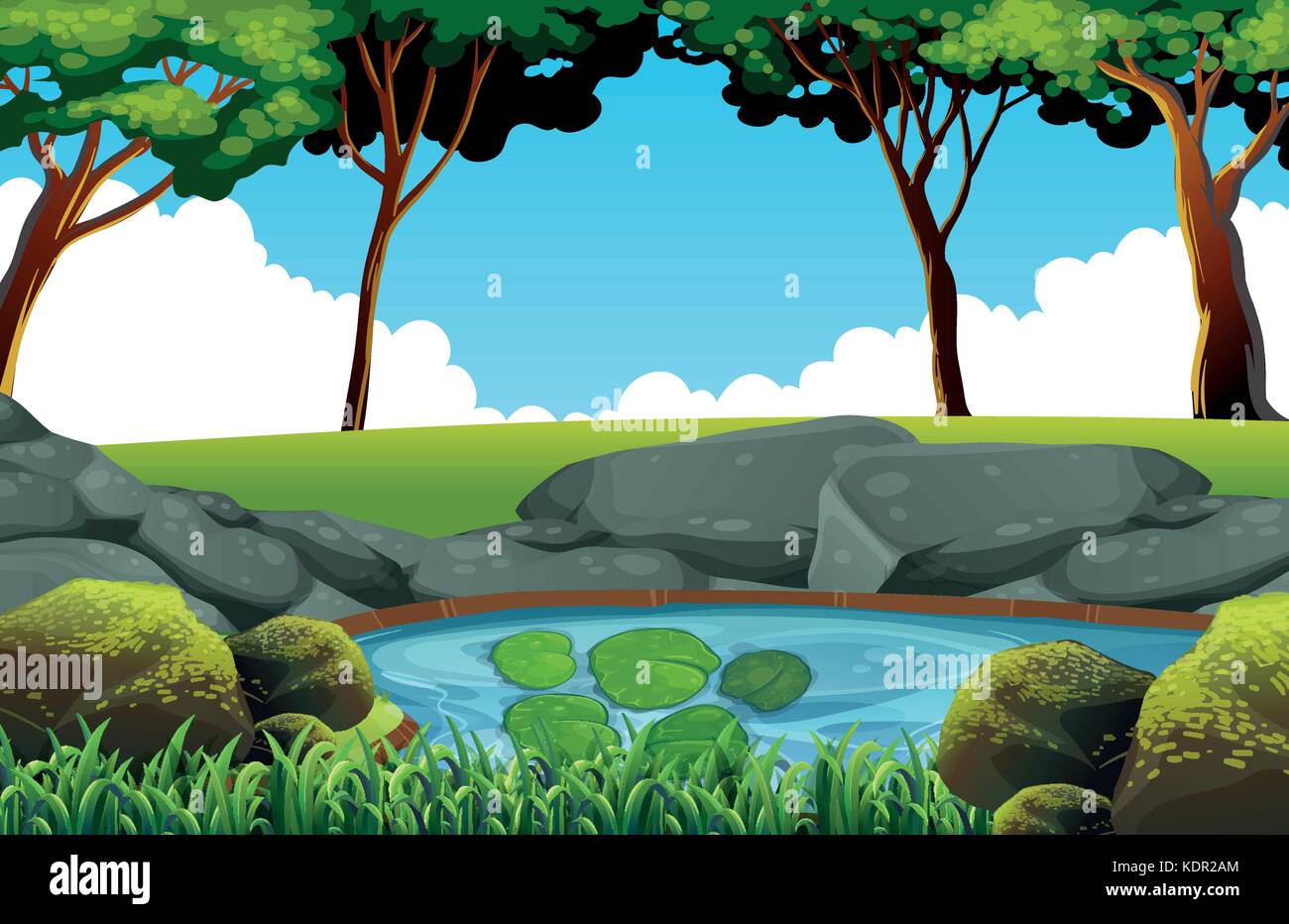 Background scene with pond in the field illustration Stock Vector Image ...