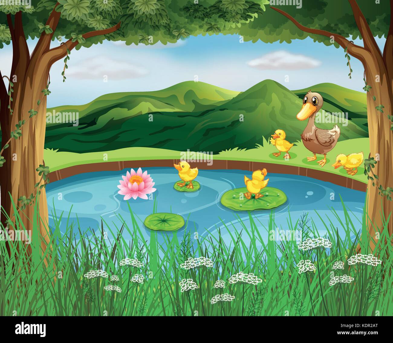 Cartoon Pond Scene