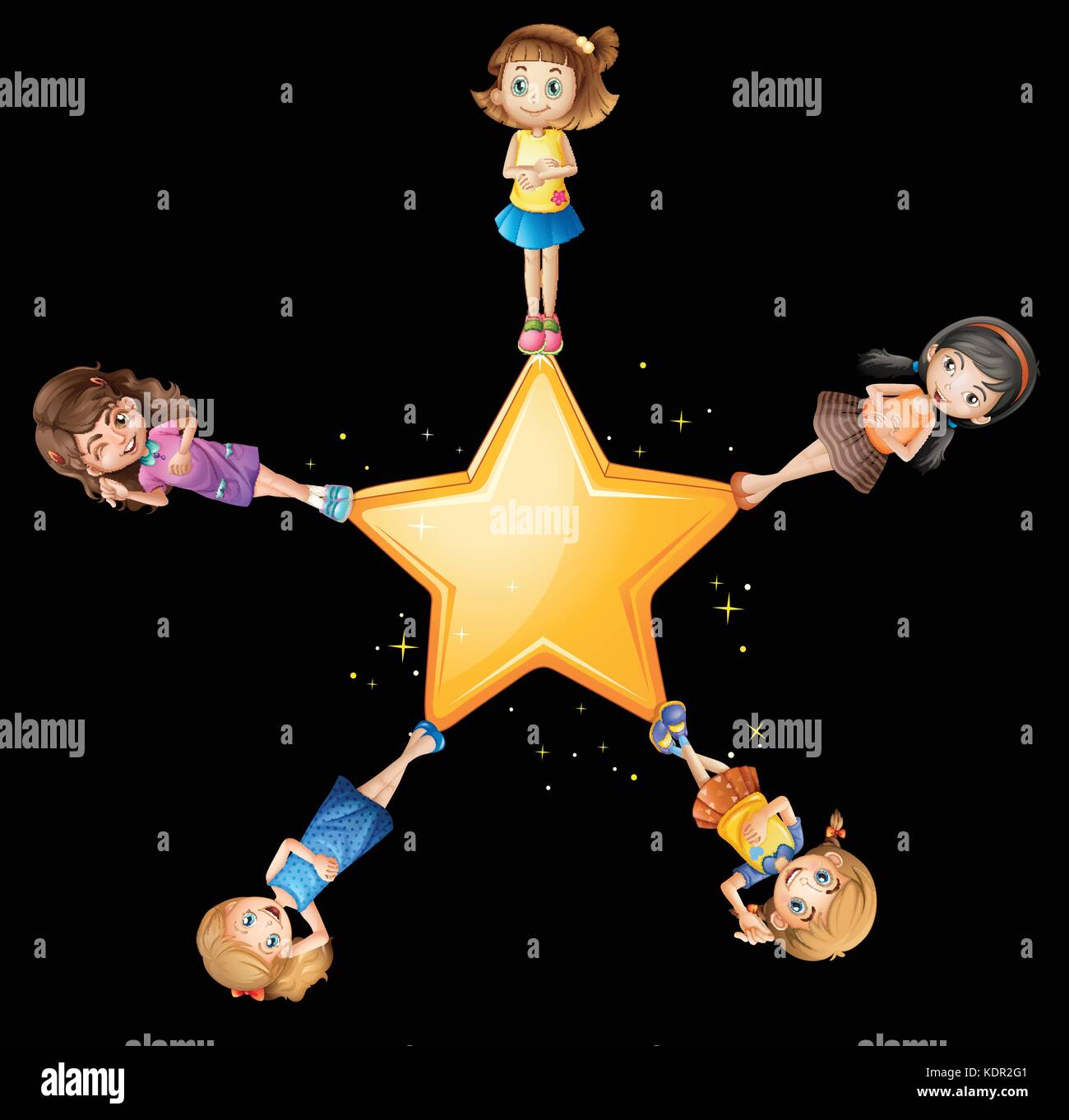 Girls standing on yellow star illustration Stock Vector Image & Art - Alamy