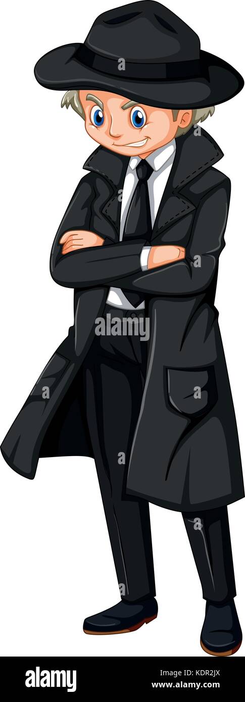 Male detective in black overcoat illustration Stock Vector Image & Art ...