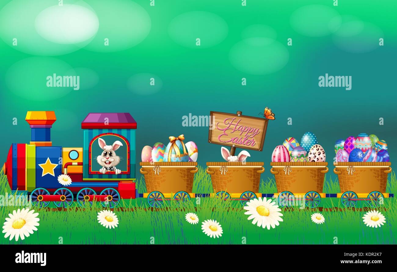 Easter eggs and bunny in the train illustration Stock Vector Image ...