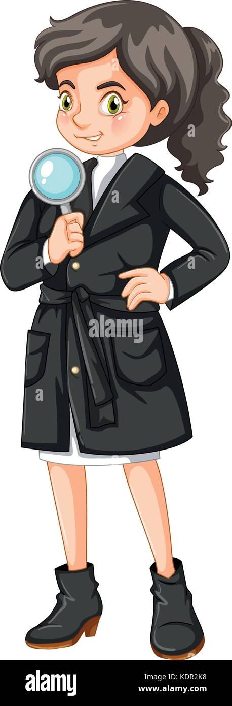Female detective with magnifying glass illustration Stock Vector Image ...