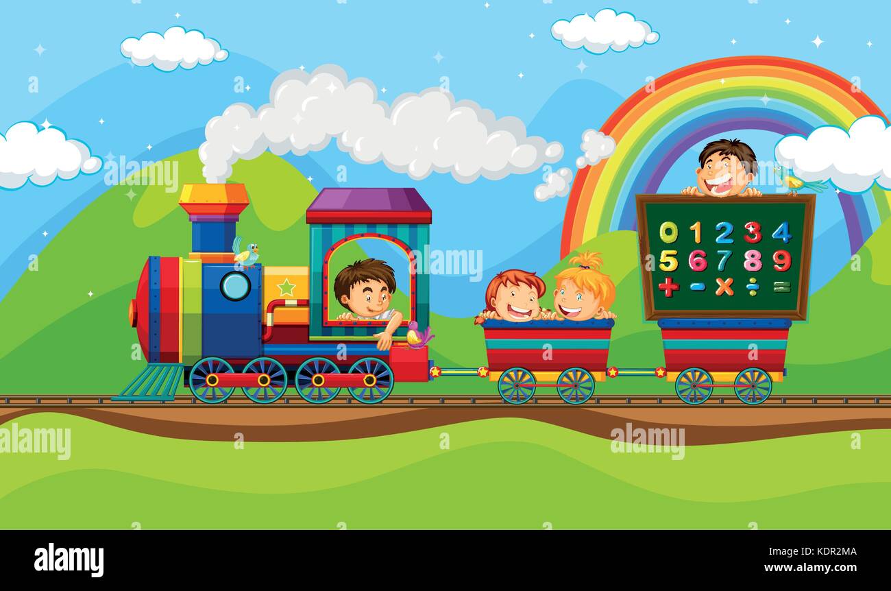 Children riding on train illustration Stock Vector Image & Art - Alamy