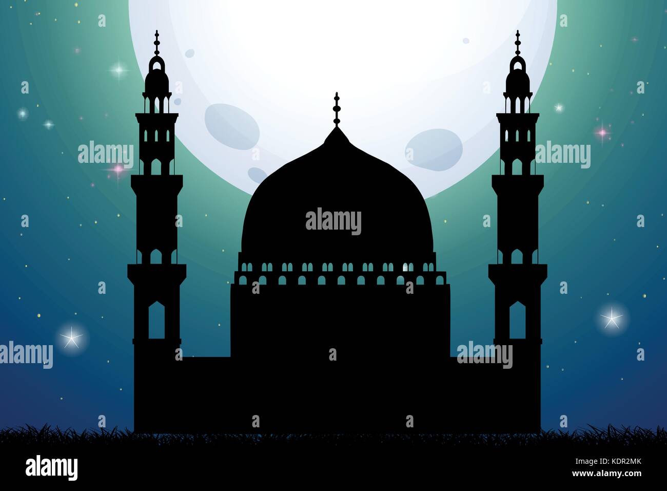Silhouette mosque at night time illustration Stock Vector Image & Art ...