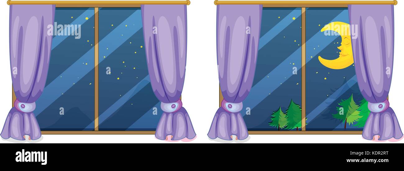Two window scenes at night illustration Stock Vector Image & Art - Alamy