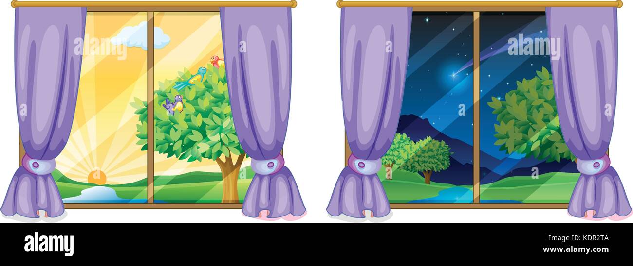 Two window scenes day and night illustration Stock Vector Image & Art ...