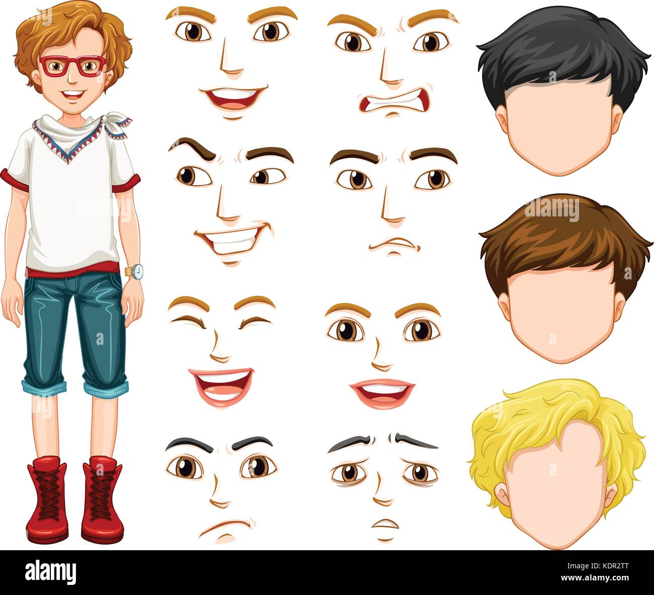 Boy different facial expressions illustration hi-res stock photography ...
