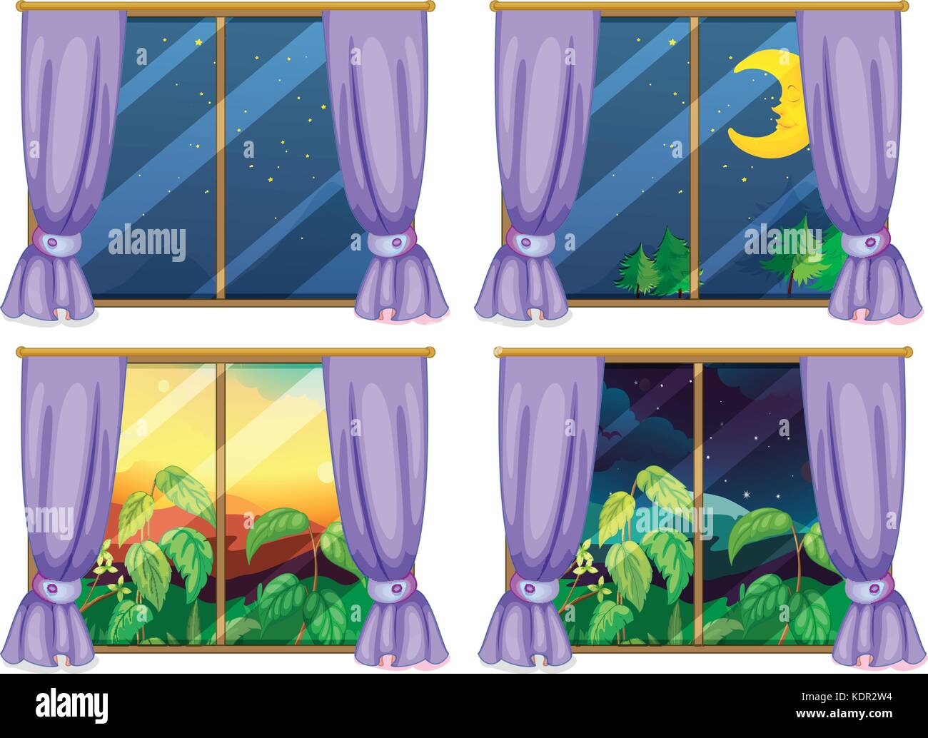 Curtains window night Stock Vector Images - Alamy