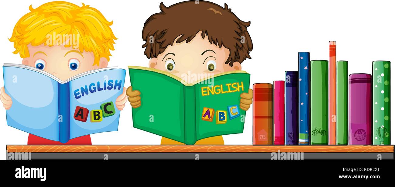 Kids reading English book illustration Stock Vector Image & Art - Alamy