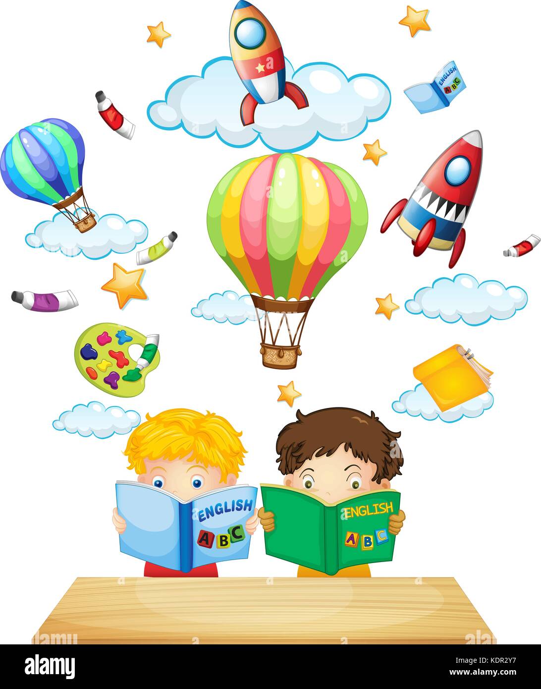 Two kids reading english books illustration Stock Vector Image & Art ...