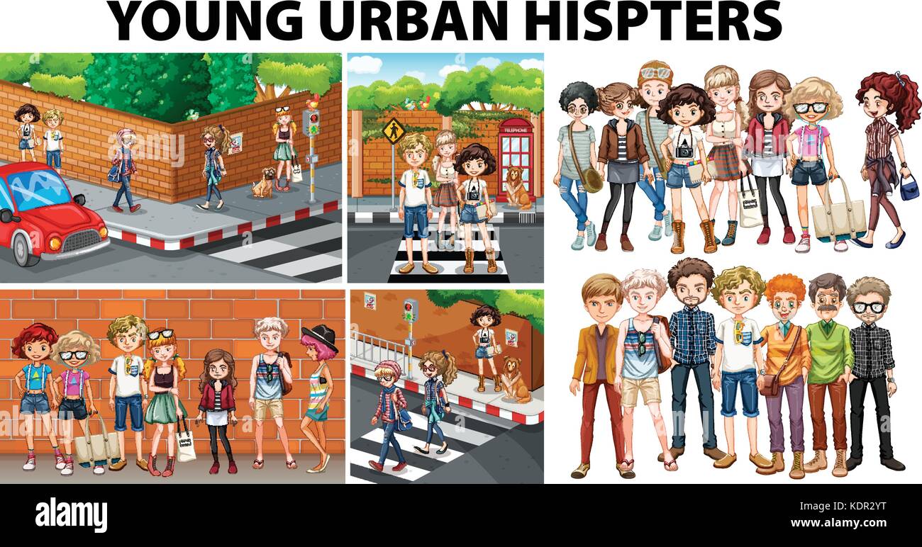 City scenes and young urban hipsters illustration Stock Vector Image ...