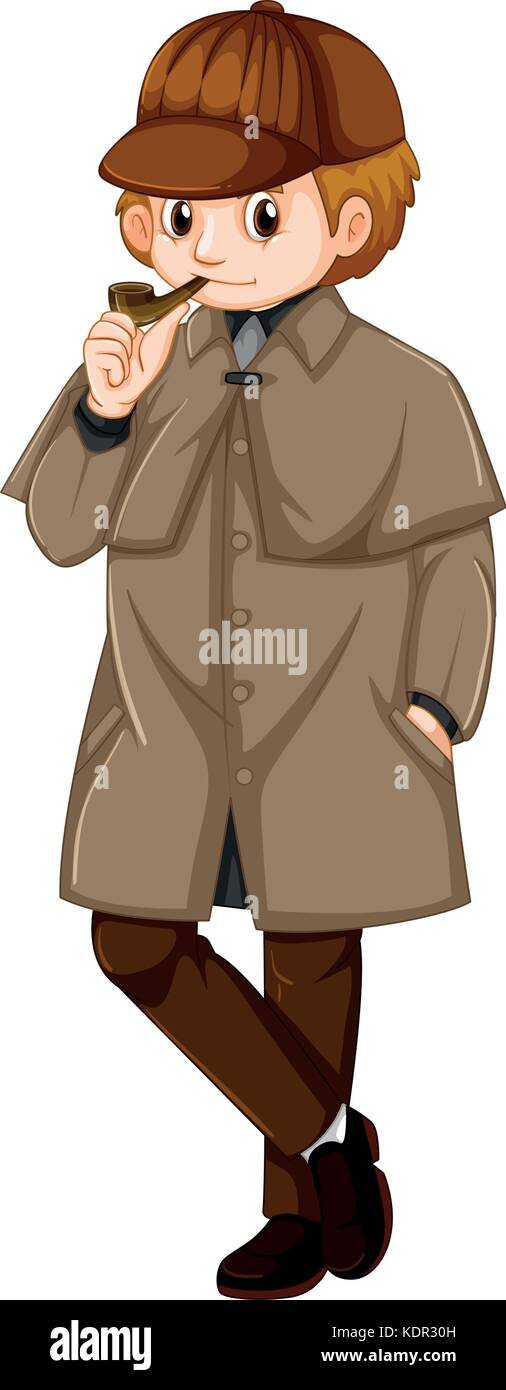 Man in brown jacket with smoking pipe illustration Stock Vector Image ...