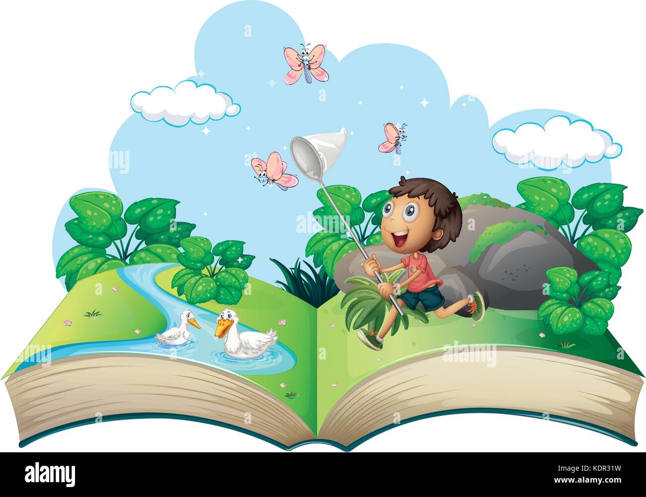 Little boy catching butterfly in the park illustration Stock Vector ...