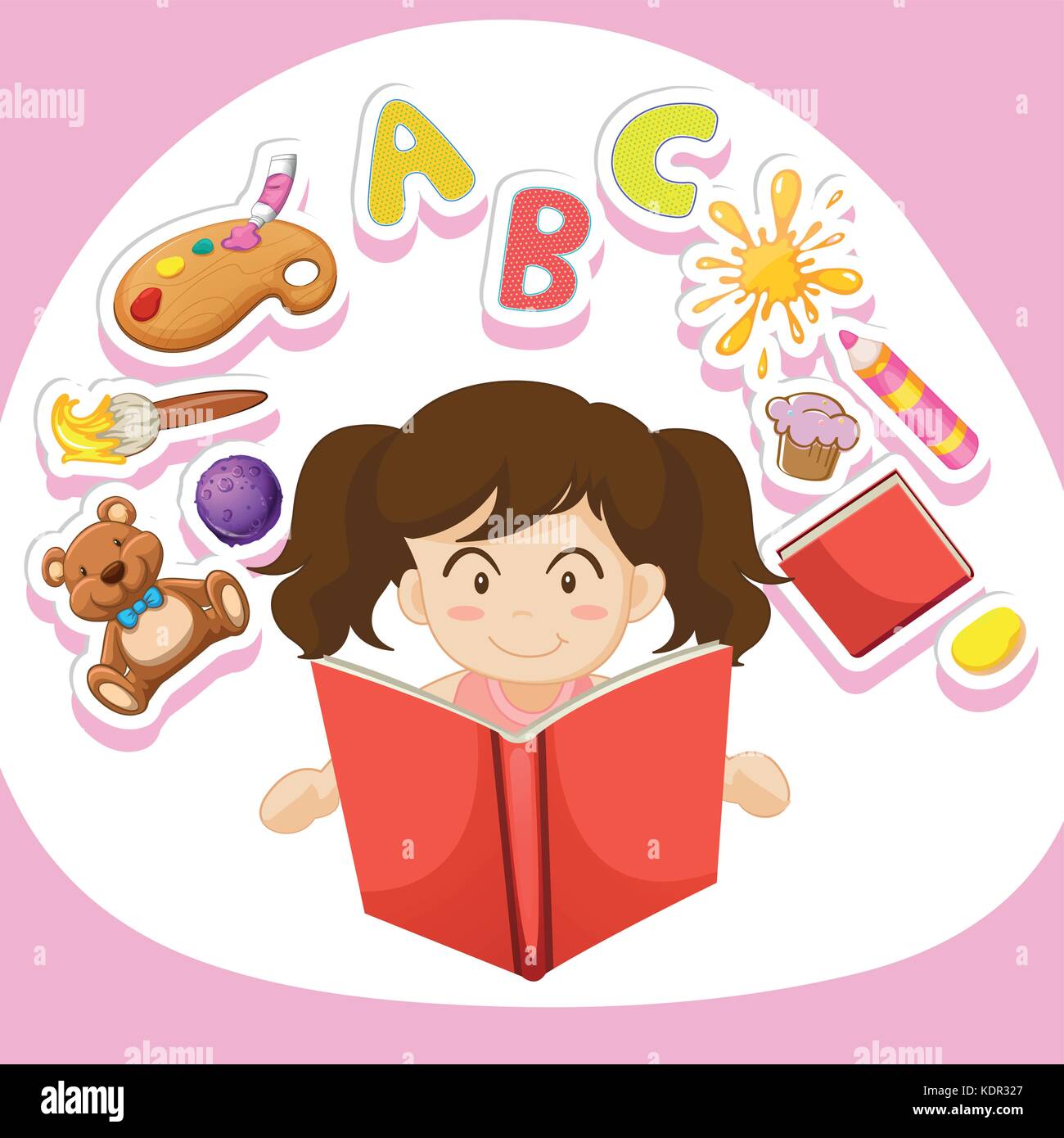 Girl Reading Book Alone Illustration Stock Vector Image And Art Alamy