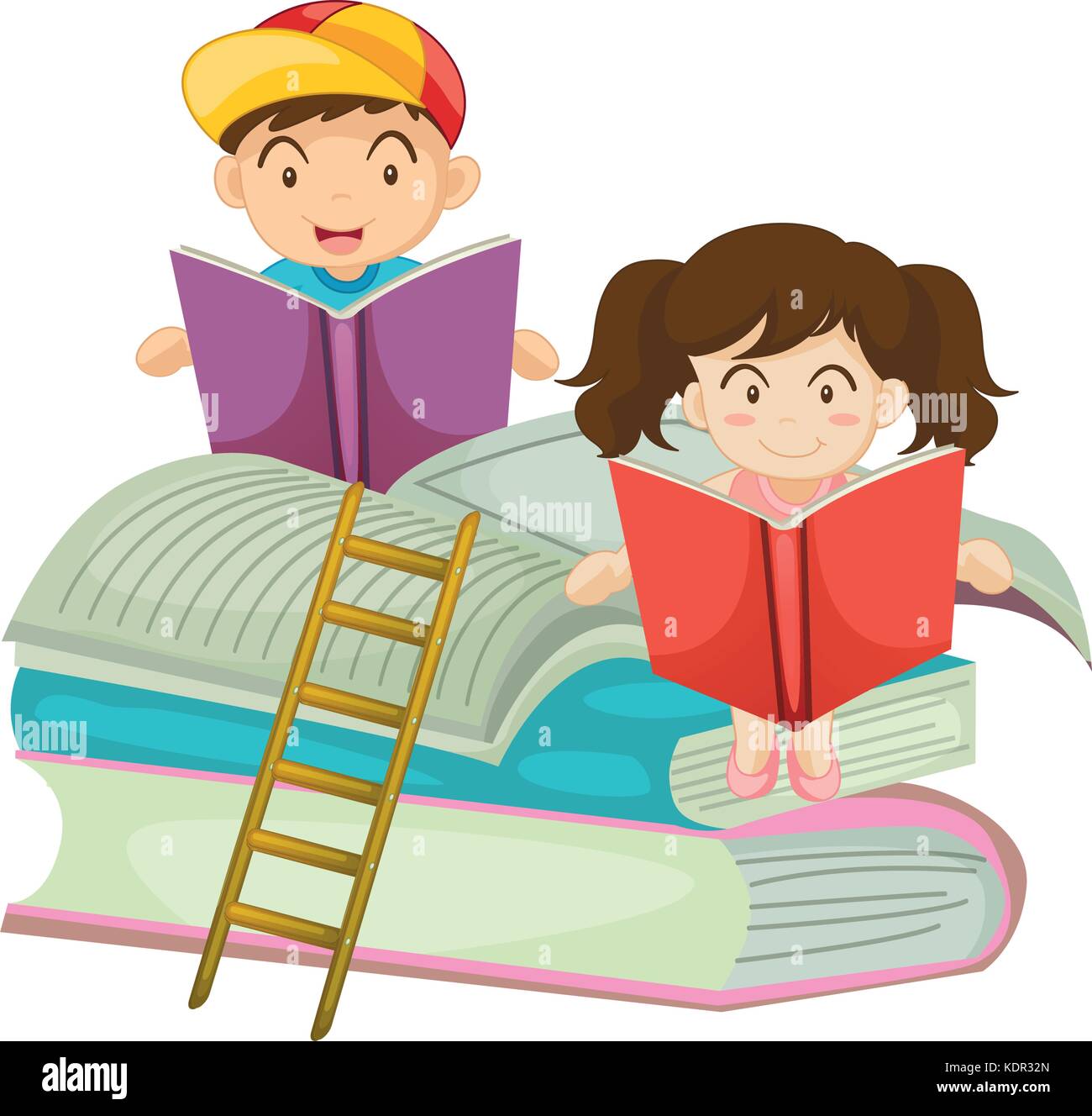Boy and girl reading book together illustration Stock Vector Image ...