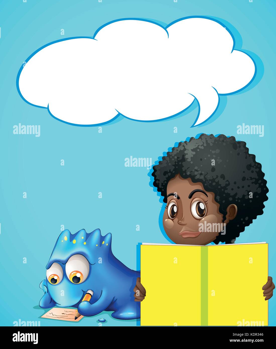 Speech bubble template with girl reading book illustration Stock Vector ...