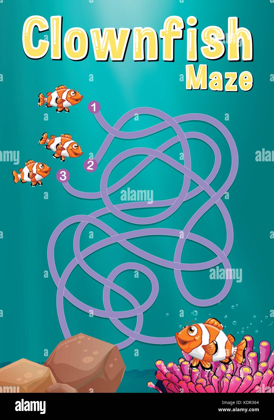 Game template with clownfish and coral reef illustration Stock Vector ...