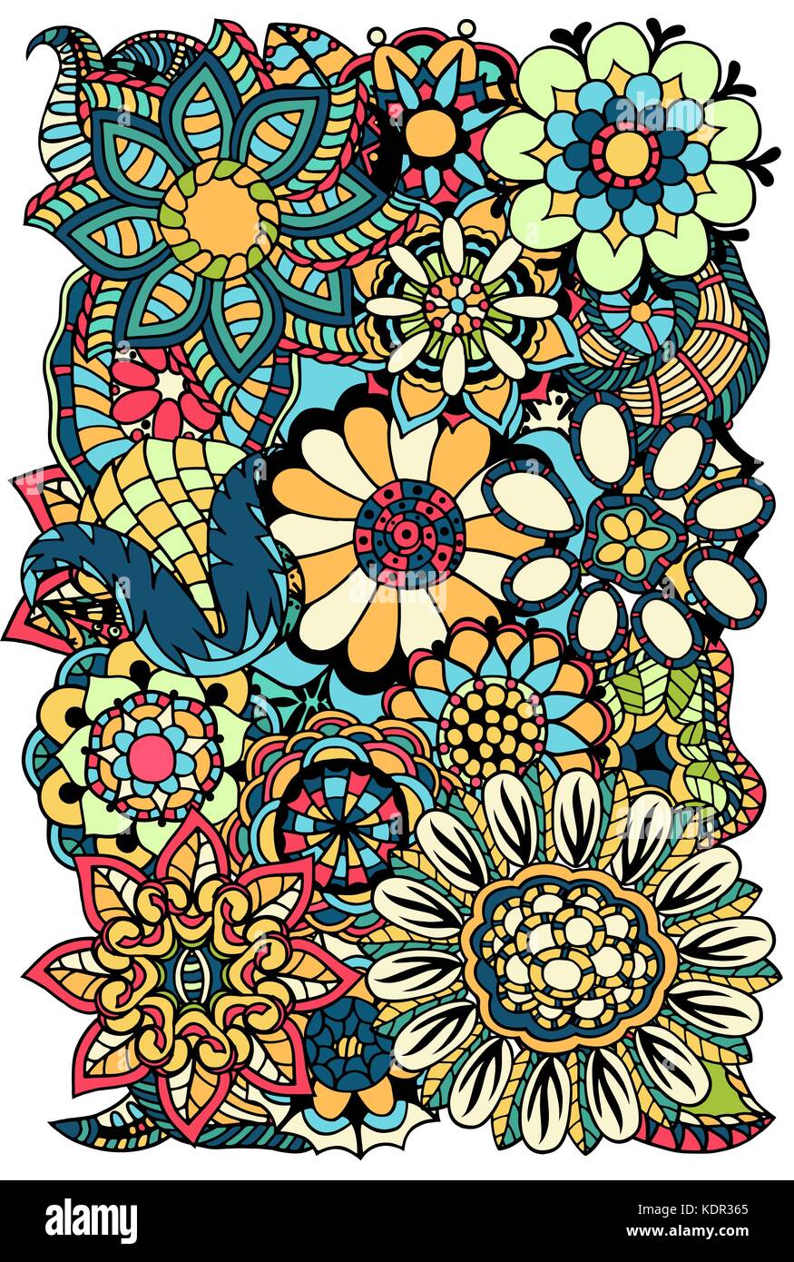 Ethnic Colored Floral Art Doodle Background Pattern Circle In Vector