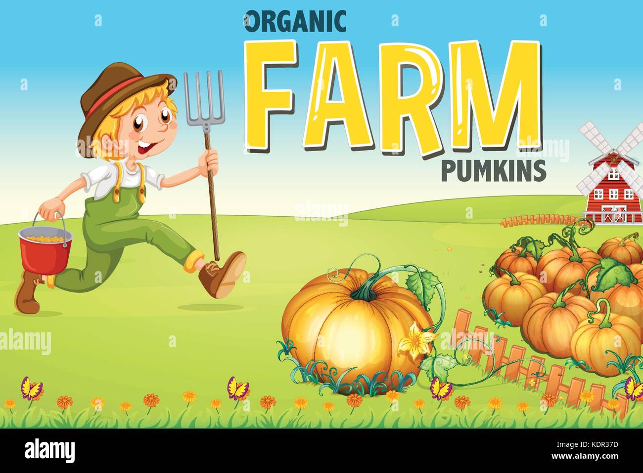 Farmer and pumpkin farm illustration Stock Vector Image & Art - Alamy
