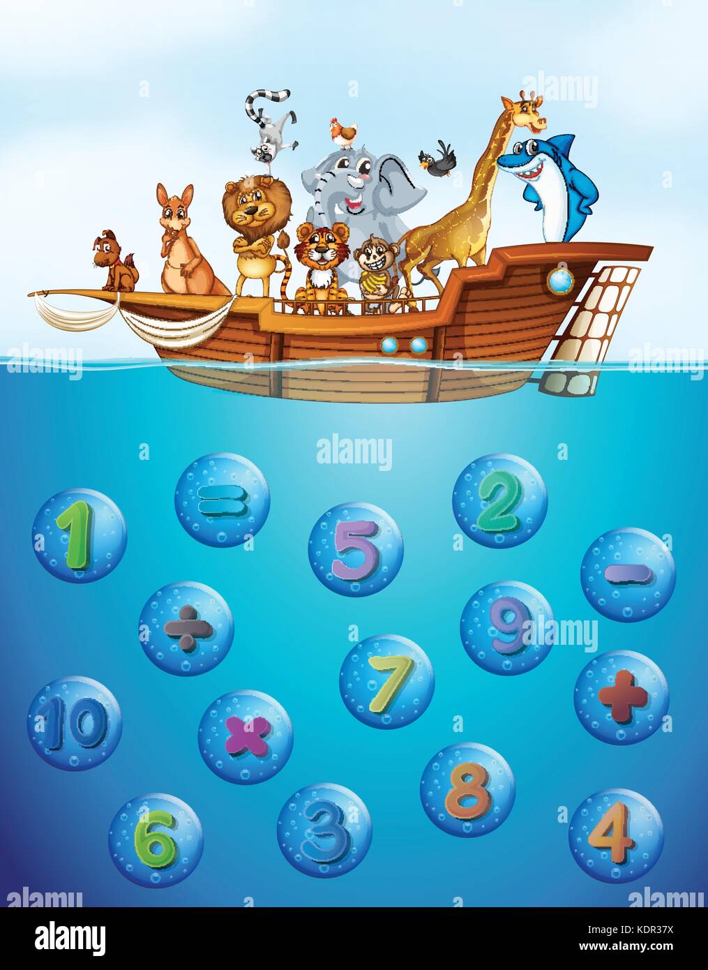 Numbers underwater and animals on the ship illustration Stock Vector ...