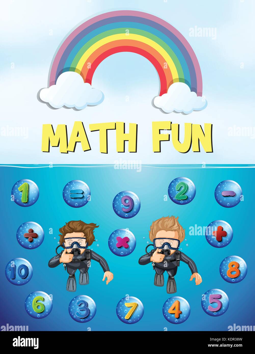 Worksheet design for math with underwater background illustration Stock ...
